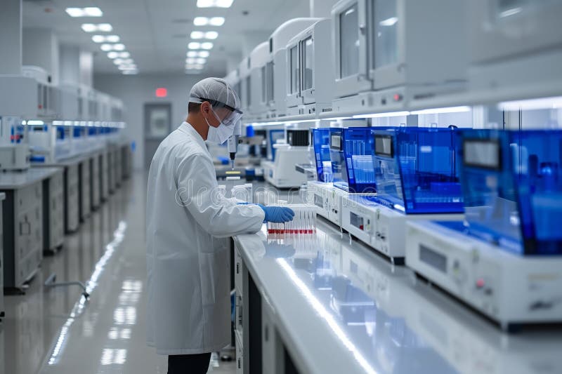Clean, High-tech Lab Environment with a Scientist Conducting ...
