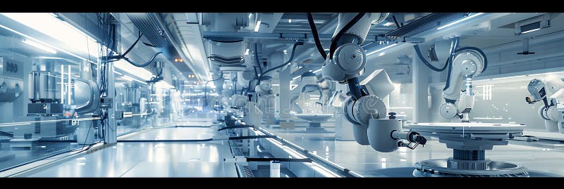 A Clean, High-tech Manufacturing Plant with Robotic Arms Operating ...