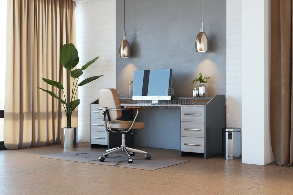 Clean Home Office Interior. Stock Illustration - Illustration of home ...