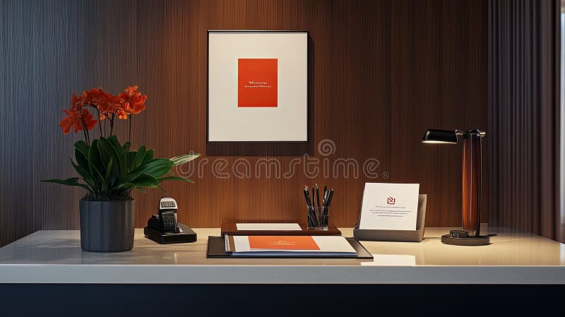 A Clean Hotel Desk Setup with a Notepad, Pen, and a Welcome Card on a ...