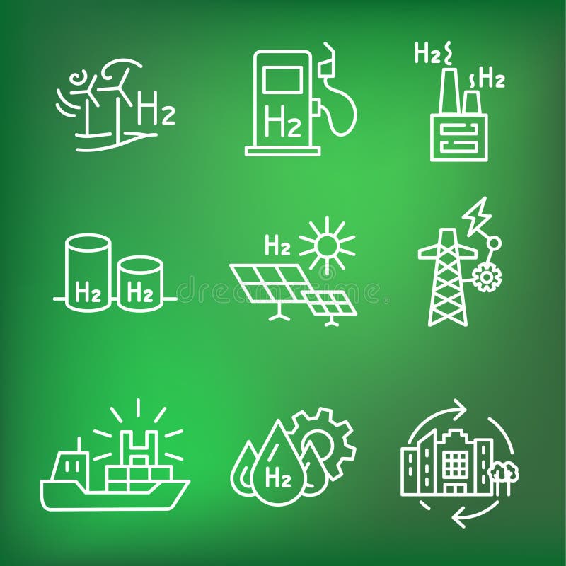 Clean Hydrogen Production As Green Energy Icon Set Stock Vector ...