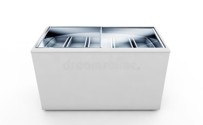 Clean Ice Cream Freezer Blank Isolated on White Background. 3d ...