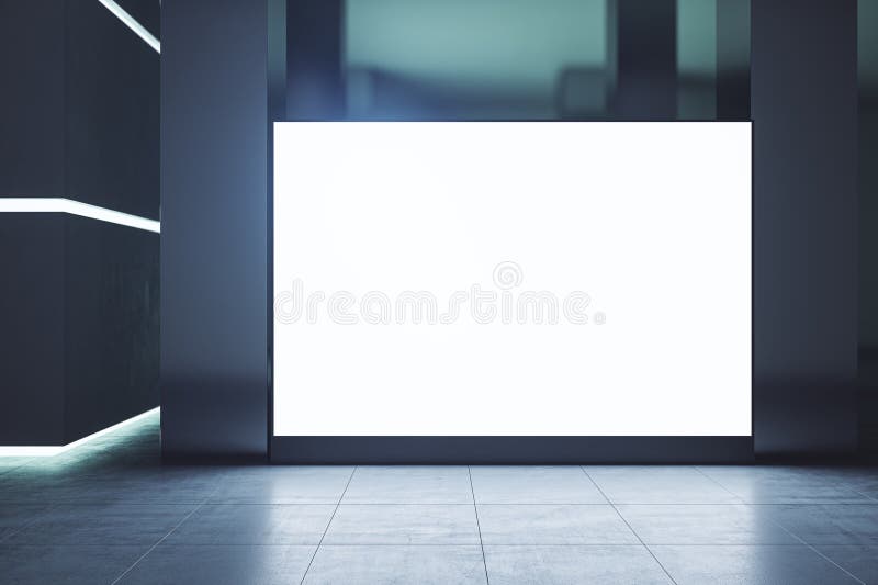Clean Illuminated Concrete Exhibition Hall Interior with Empty Mock Up ...