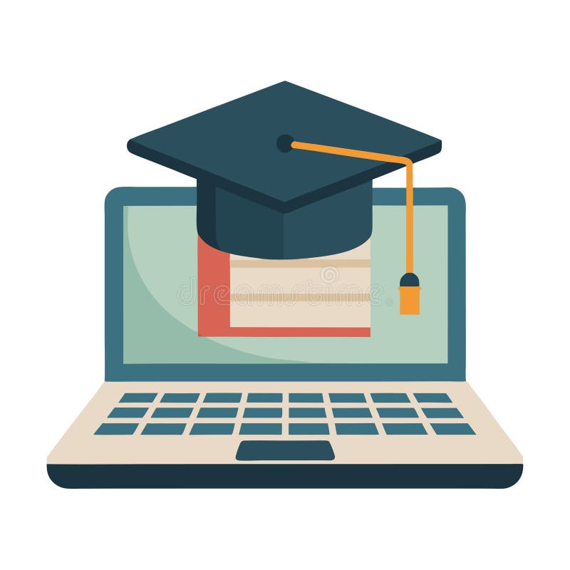 Online Learning Illustration: Laptop with Graduation Cap, E-learning ...