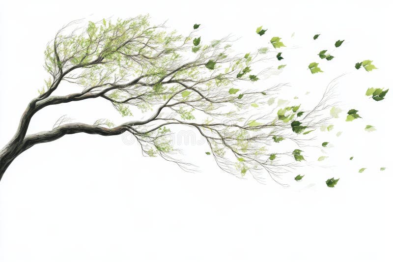 A Clean Illustration of a Tree, Green Leaves, and a White Background ...