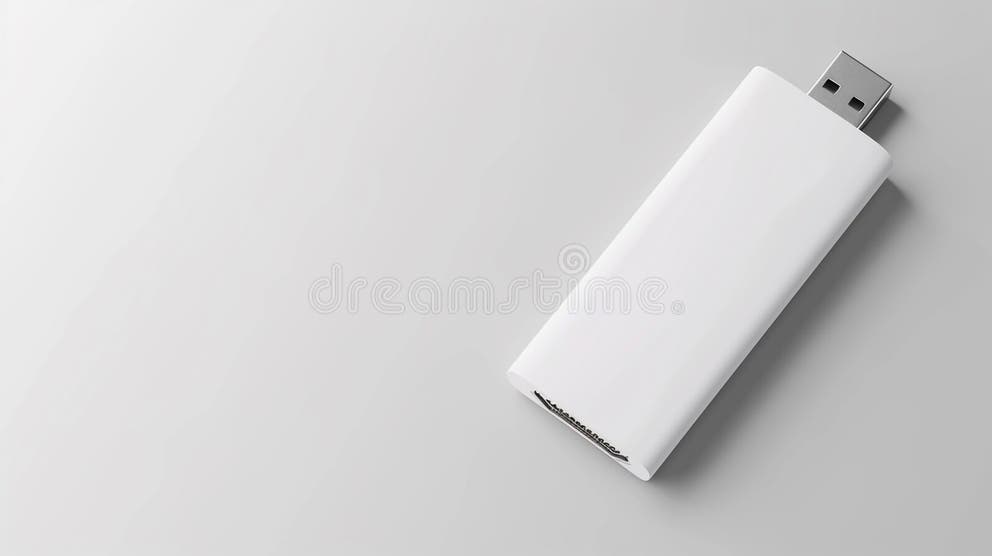Sleek White USB Flash Drive on a Minimalist Gray Background Showcasing ...
