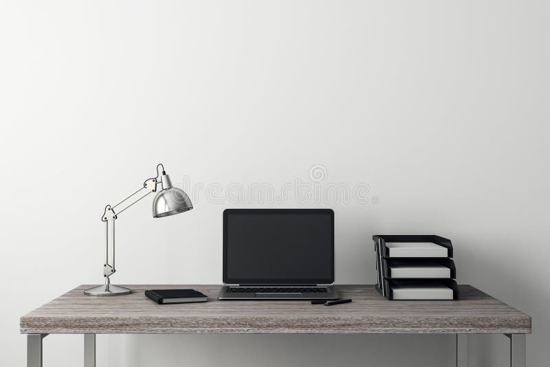 Clean interior with laptop stock illustration. Illustration of document ...