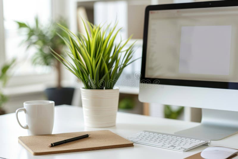 Modern Workspace with Job Posting on Computer Screen and Minimalist ...