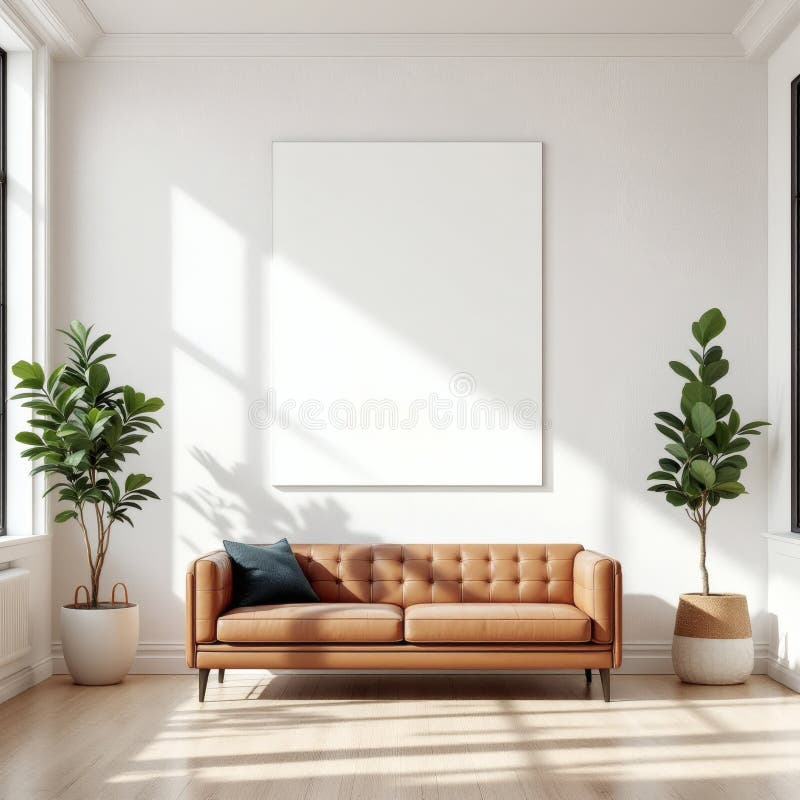 A Clean, Inviting Room Mock-up Featuring a Classic Leather Sofa, Wall ...