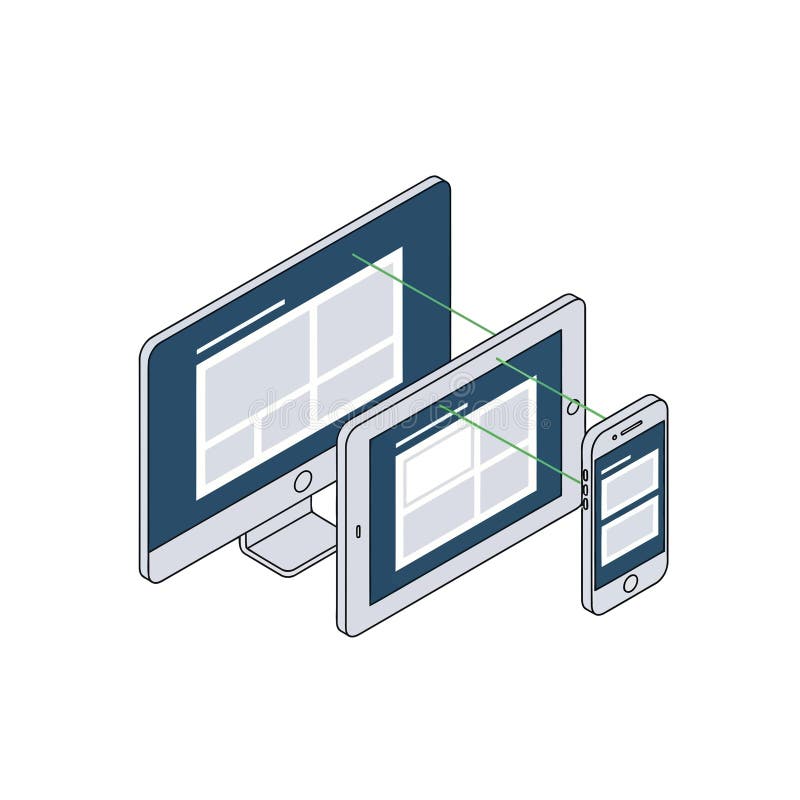 Isometric Devices: Desktop, Tablet, and Smartphone Stock Image ...