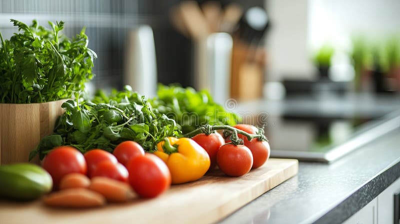 A Clean Kitchen Counter Featuring Sleek Appliances and Fresh Produce ...