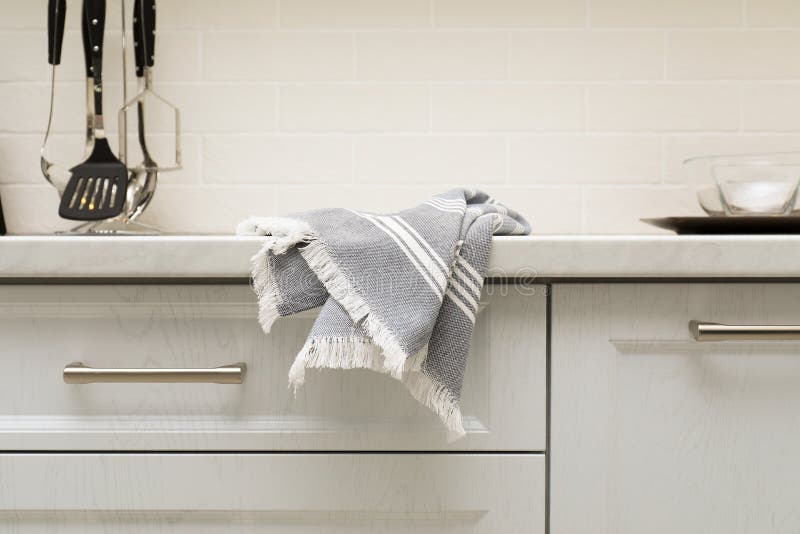 Clean Kitchen Towel on Counter at Home Stock Image - Image of equipment ...
