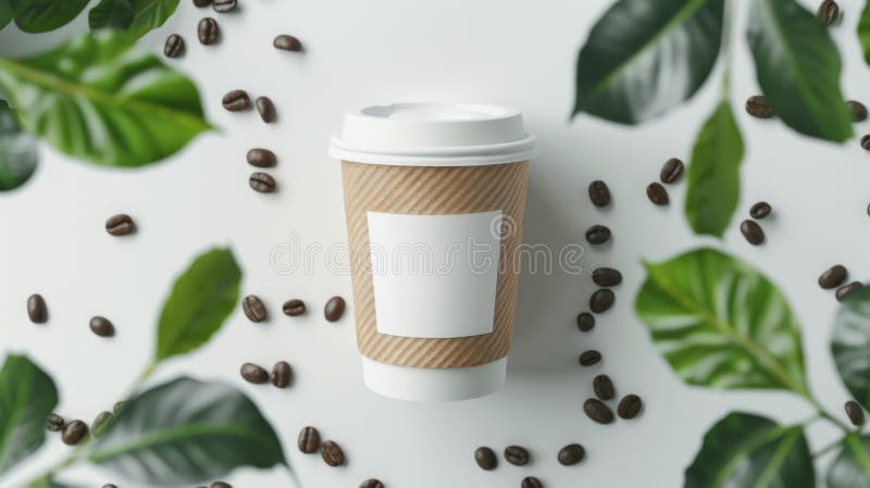 Clean Label Paper Coffee Cup with Beans Mockup AI Generated Stock Image ...