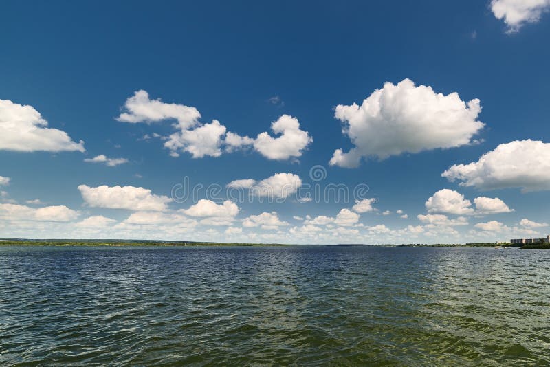 Clean Lake and Beautiful Blue Sky with Clouds Stock Photo - Image of ...