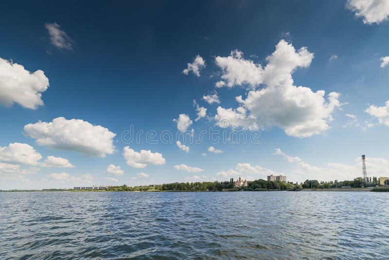 Clean Lake and Beautiful Blue Sky with Clouds Stock Photo - Image of ...