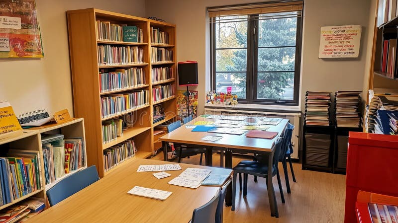 A Clean Language Study Area with Flashcards, Textbooks, and Audio Stock ...