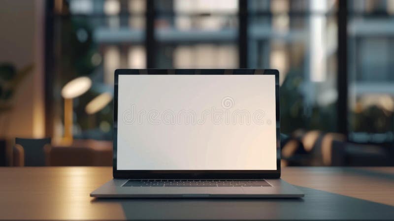 Clean Laptop Screen Template, Textured Display, Office Blur, AI Created ...