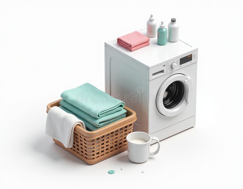 Clean Laundry Room with Washing Machine and Towels Stock Illustration ...