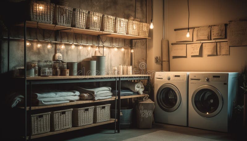 Clean Laundry Stack on Modern Shelf Indoors Generated by AI Stock ...