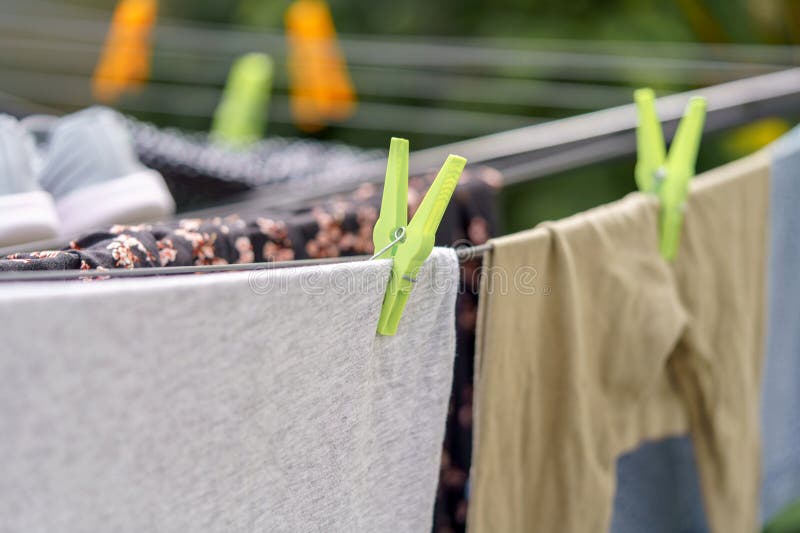 Clean Laundry after Washing is Hung on a Drying Rack Outside Stock ...