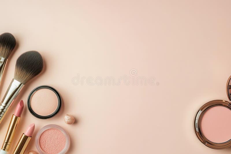 A Clean Layout Showcases Lipstick, Makeup Brushes, and Powder, Creating ...