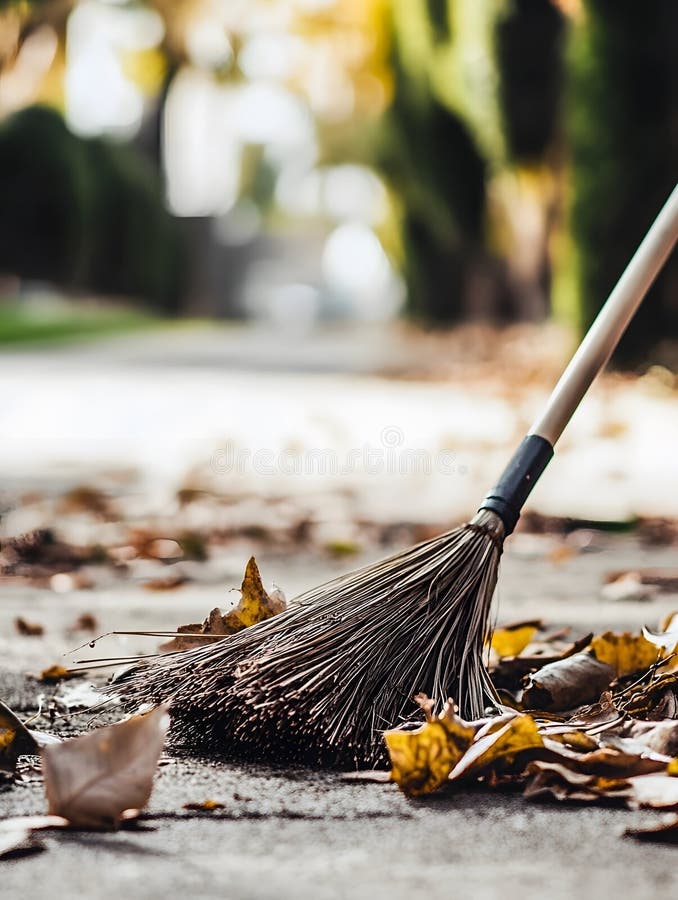 Clean Leaves with a Broom Autumn Fall Season Stock Illustration ...