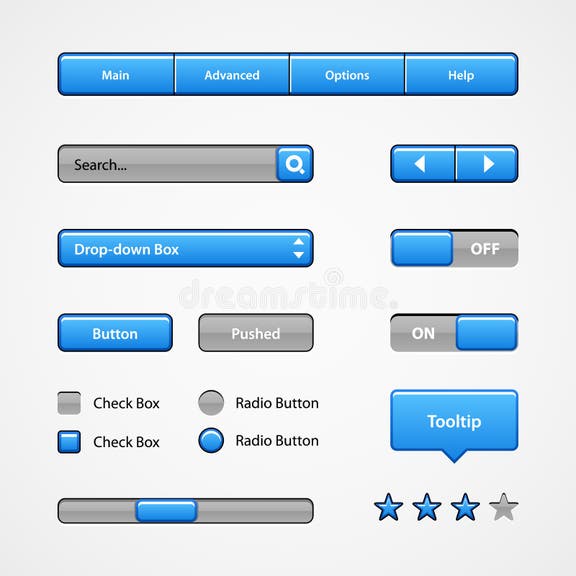 Clean Light Blue User Interface Controls. Web Elements. Website, Software UI: Buttons, Switchers ...
