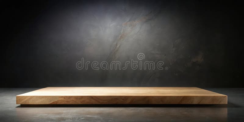A Clean, Light Wood Platform Rests on a Dark, Textured Surface Against ...