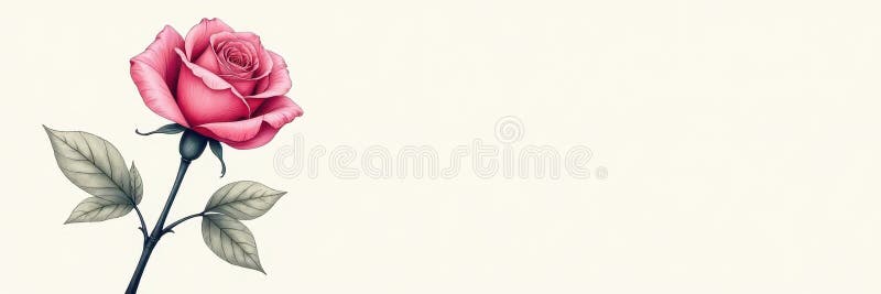 Clean Line Drawing of a Single Rose, Minimal Leaves , Artwork, Rose ...