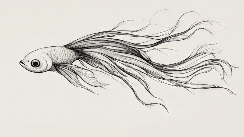 A Clean Line Illustration of a Fish Swimming in Peaceful Water. Stock ...