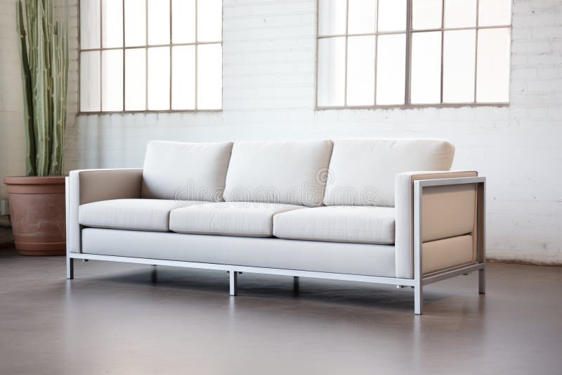 Clean-lined Modern Sofa with a Metal Frame in a Chic Loft Stock Photo ...