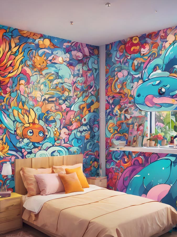 A Neat and Clean Room with an Abstract Anime Style Design Stock Photo ...