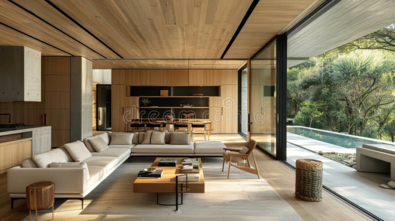 Clean Lines and Natural Materials in Modern Decor Stock Illustration ...