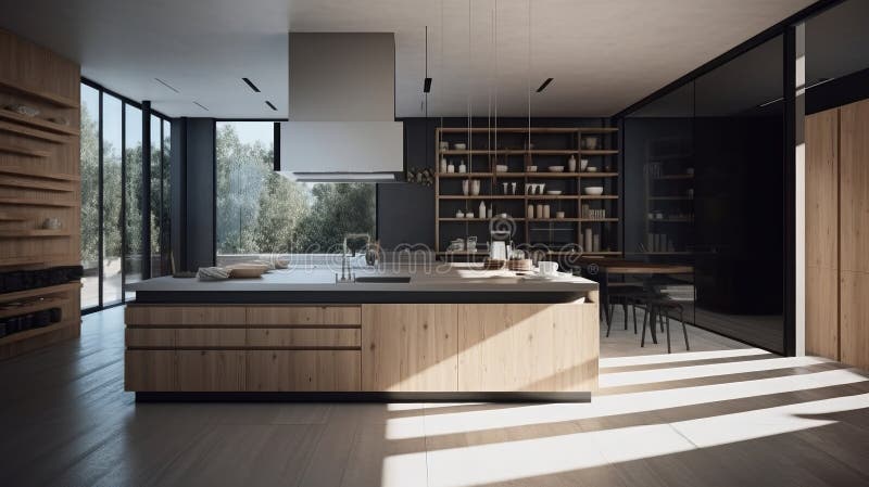 Clean Lines and Open Spaces in Minimalistic Kitchen. AI Generated Stock ...