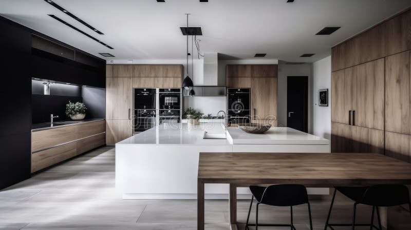 Clean Lines and Open Spaces in Minimalistic Kitchen. AI Generated Stock ...