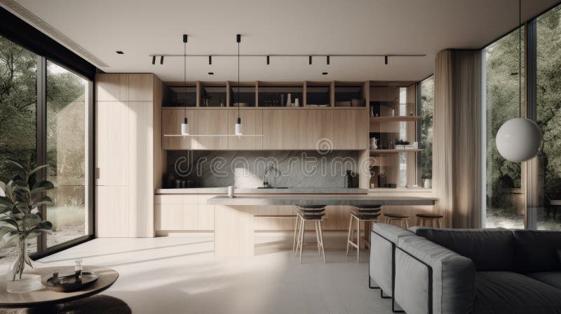 Clean Lines and Open Spaces in Minimalistic Kitchen. AI Generated Stock ...