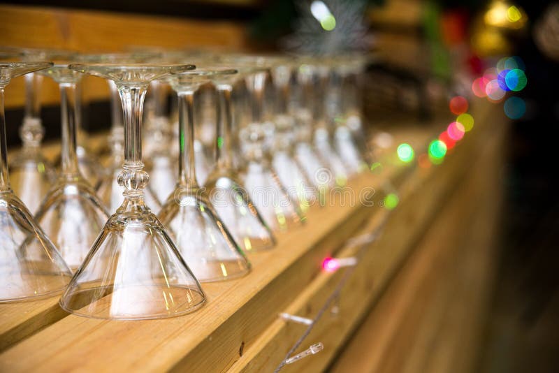 Clean Martini Glasses are Upside Down on the Bar Stock Image - Image of ...