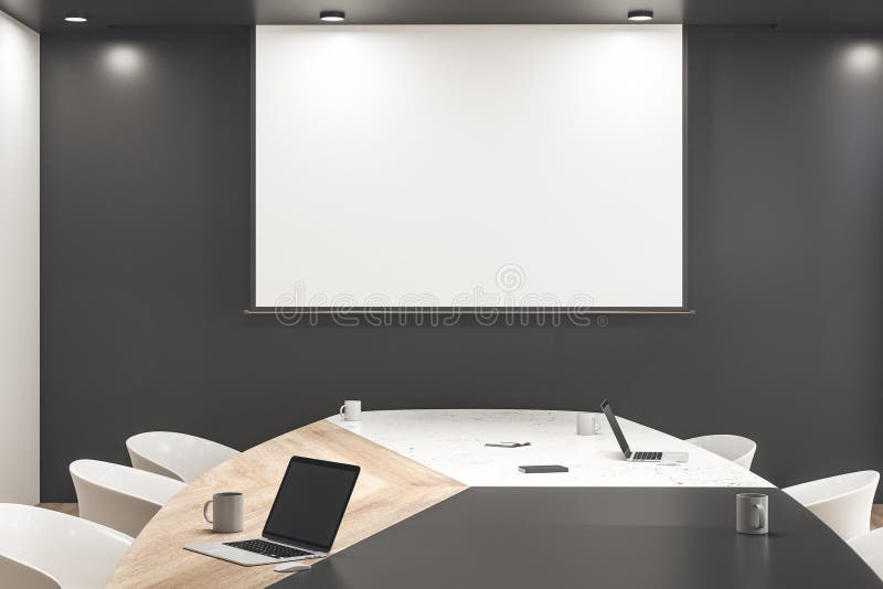 Clean Meeting Room Interior with Blank Tv Screen Stock Illustration ...
