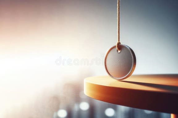 A Clean Metal Coin Hanging on a String. Space for Text. Stock Image ...