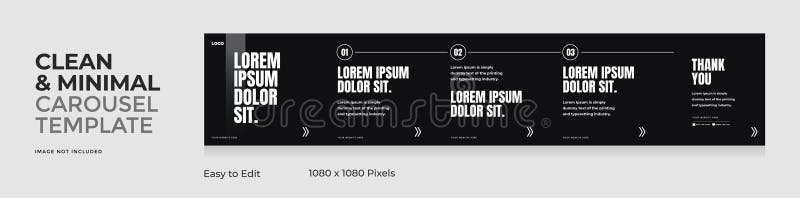Clean and Minimal Carousel Template in Black and White Stock Vector ...
