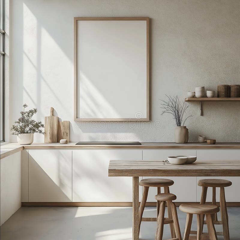 Clean and Minimal Kitchen with Blank Wooden Frame in Muji Style Stock ...