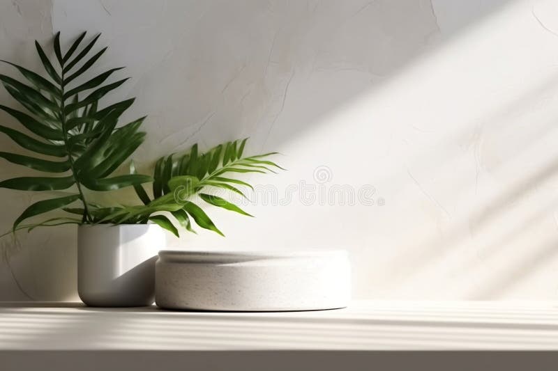 Clean and Minimal White Counter Podium with Soft and Beautiful Dappled ...