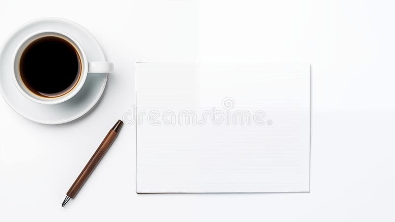 Clean and Minimal Writing Setup Mockup with Coffee on White Background ...