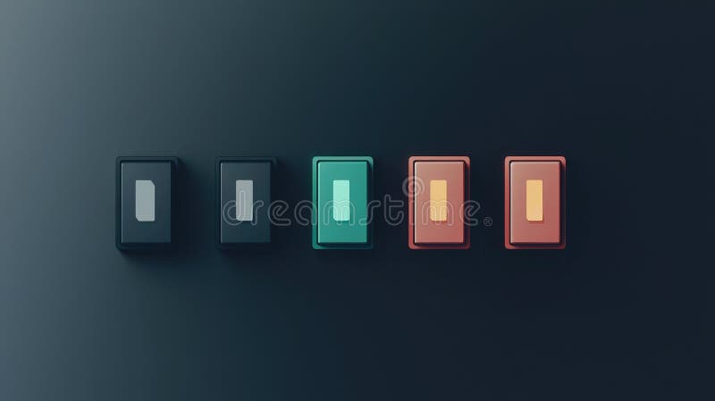 Minimalist Row of Colorful Light Switches on Dark Wall Stock Image ...