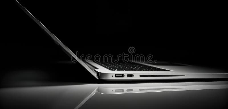 Clean and Minimalist Close Up Shot of Laptop on a Reflective Surface ...