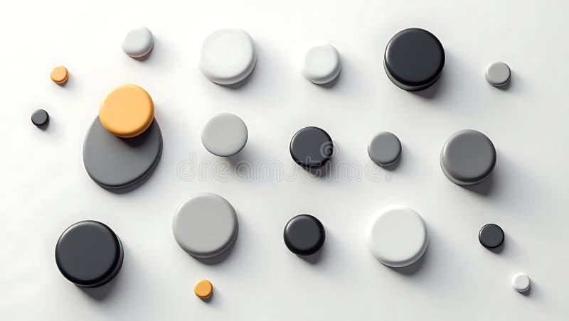 A Minimalist Arrangement of Gray Black White and Yellow Circular ...