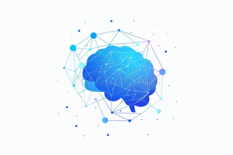 Clean and Minimalist Illustration of an AI Brain Network in Blue ...