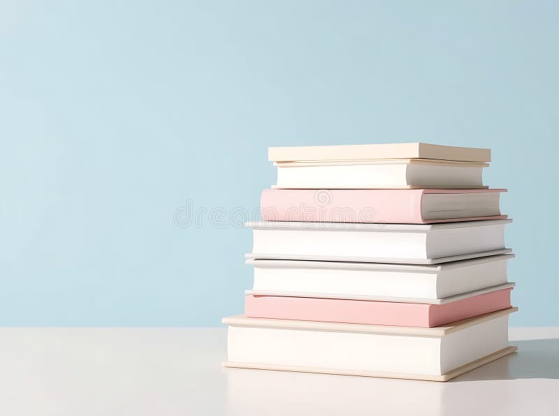 A Stack of Books on a Table with a Blue Background. the Books are Old ...