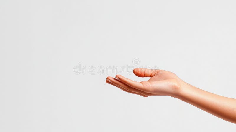 Open Caucasian Hand Gesture Offering Support Plain Background Stock ...