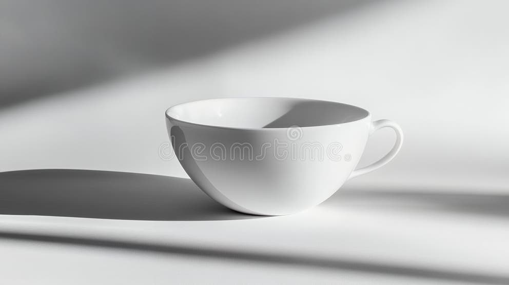 A Simple White Teacup Sitting on a White Surface with Light and Shadow ...